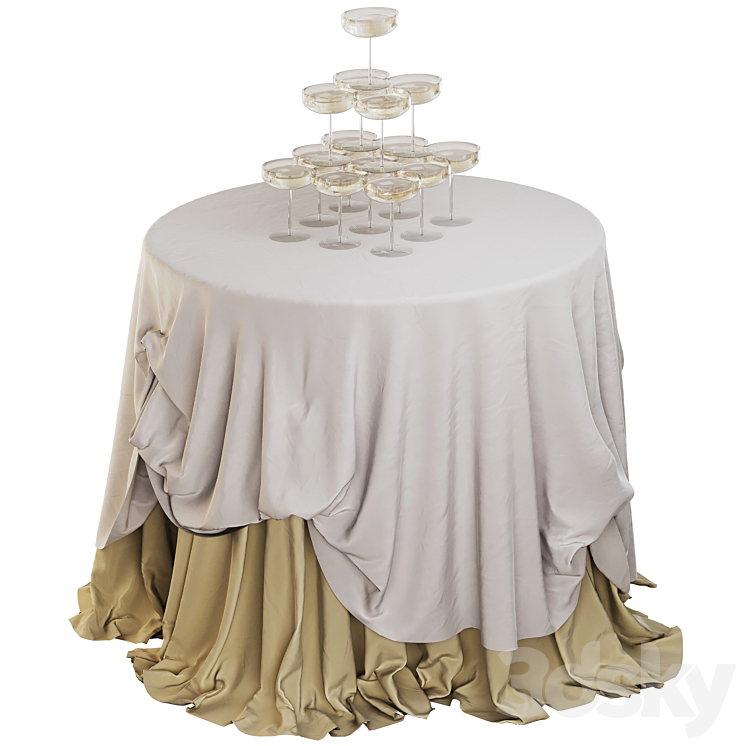 Table setting with draped tablecloth - Tableware - 3D model