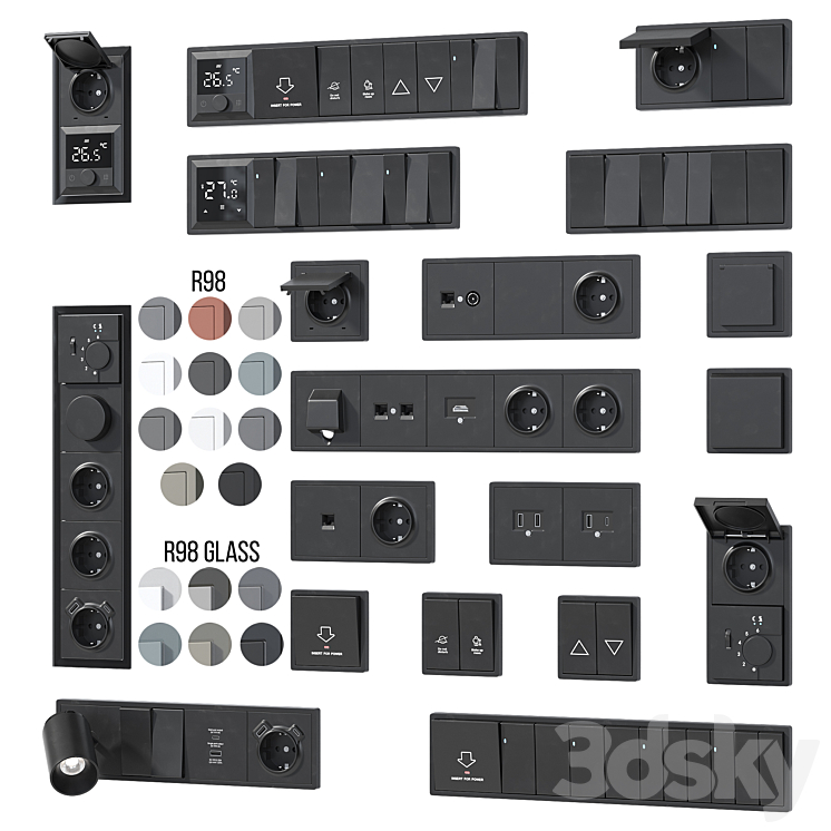 Sockets and switches Donel series R98 / R98 Glass - Miscellaneous - 3D ...