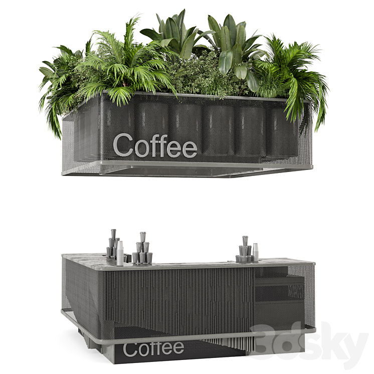Coffee Reception Desk With Plants_Restaurant Set 3536 - Restaurant - 3D ...