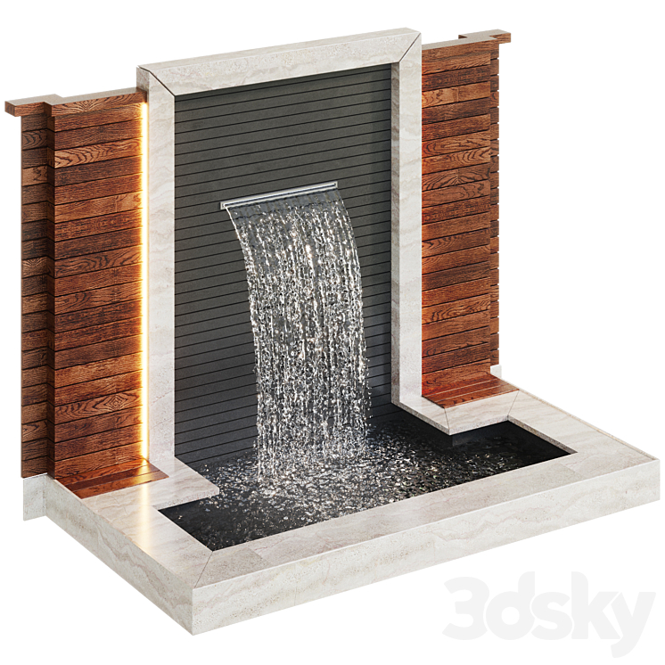 Modern Wall Fountain with Realistic Waterfall 3D Model 001 - Other - 3D ...