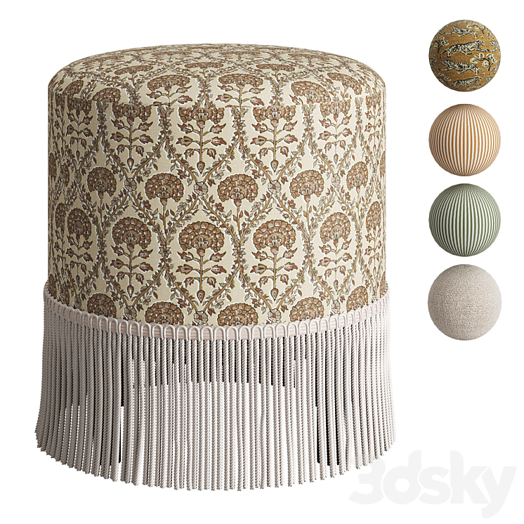 Alair Round Ottoman/ pouf with fringe - Other soft seating - 3D model