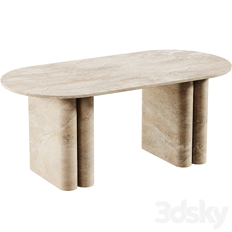 Sculptural Travertine Dining Light Stone Table - Table - 3D model