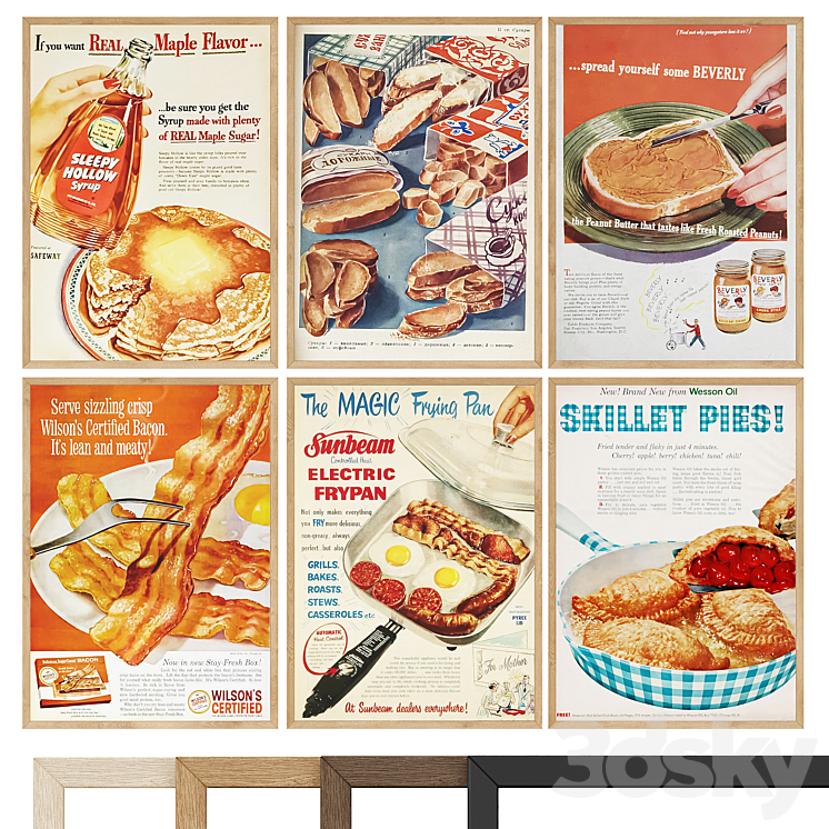 Retro Food Posters for Cafe or Restaurant - Frame - 3D model