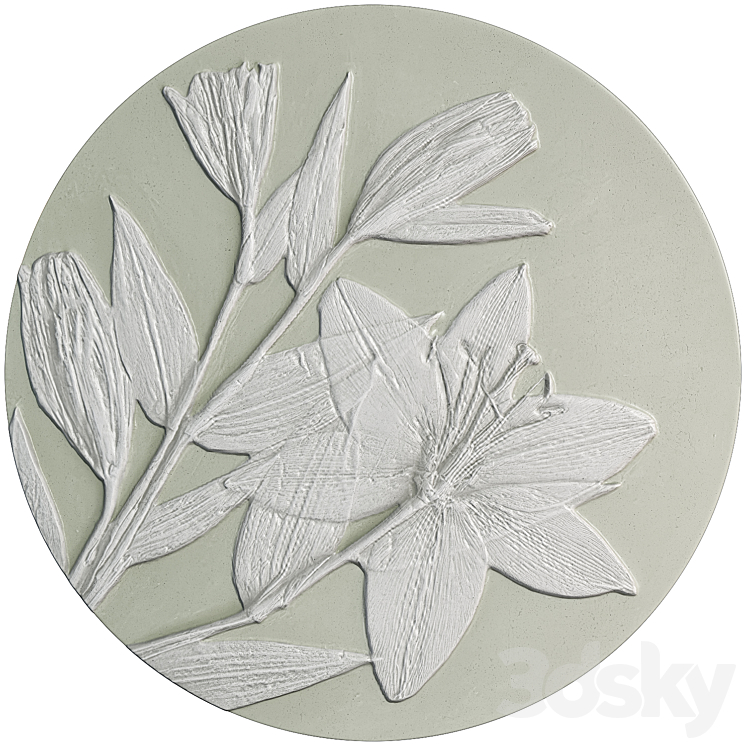 Round botanical bas-relief plaster wall decorative panel flowers dried ...