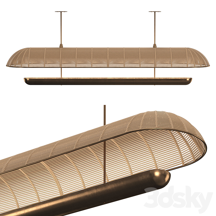 Long Rattan Chandelier - Pendant light - 3D model