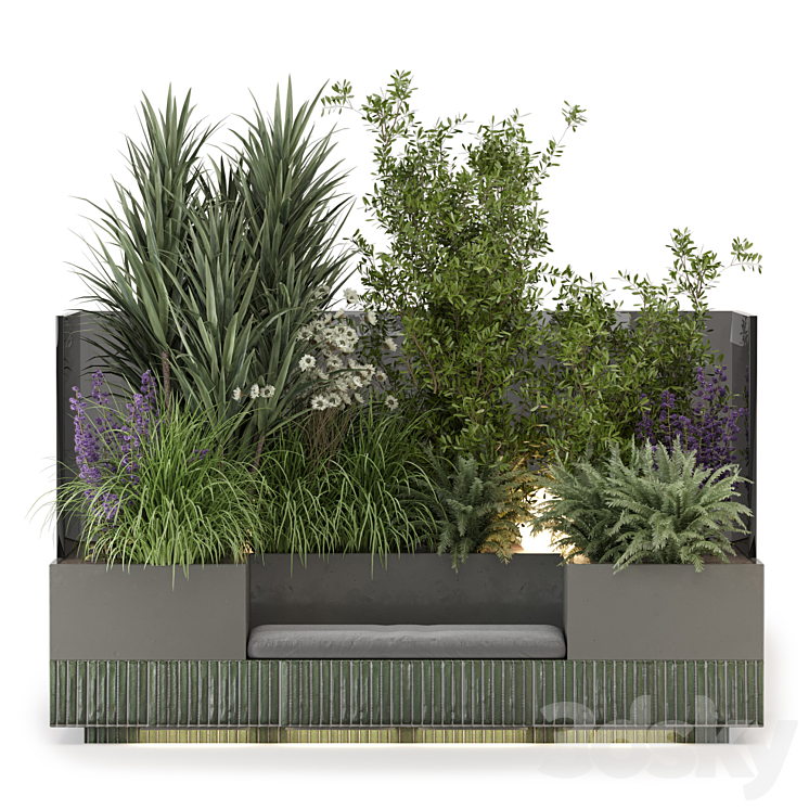 Backyard and Landscape Set Bush and Bench_Set 3743 - Outdoor - 3D model
