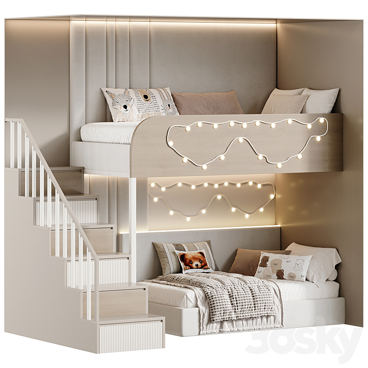 Designer two-level bed Kids room - Bed - 3D model