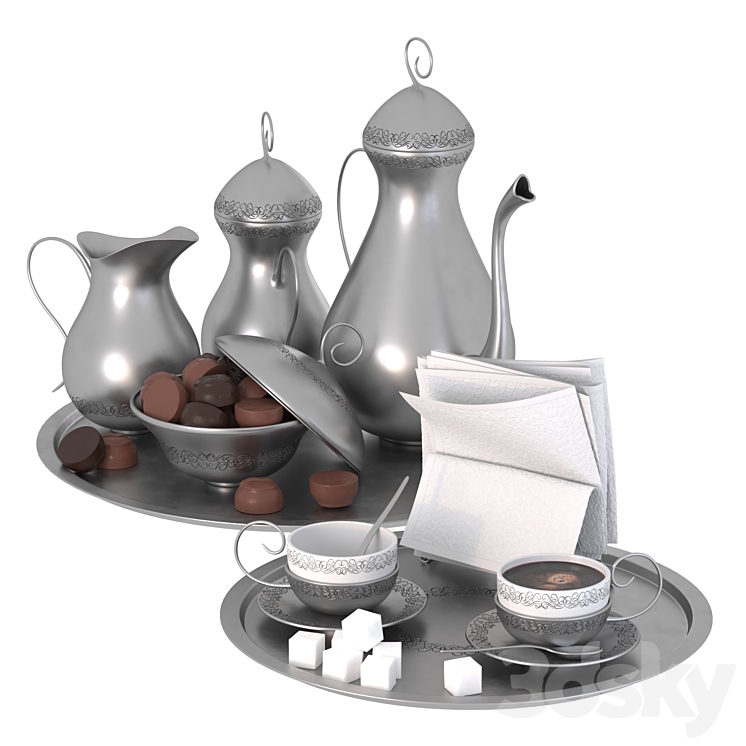 Coffee set with coffee, sugar, chocolates, napkins - Tableware - 3D model