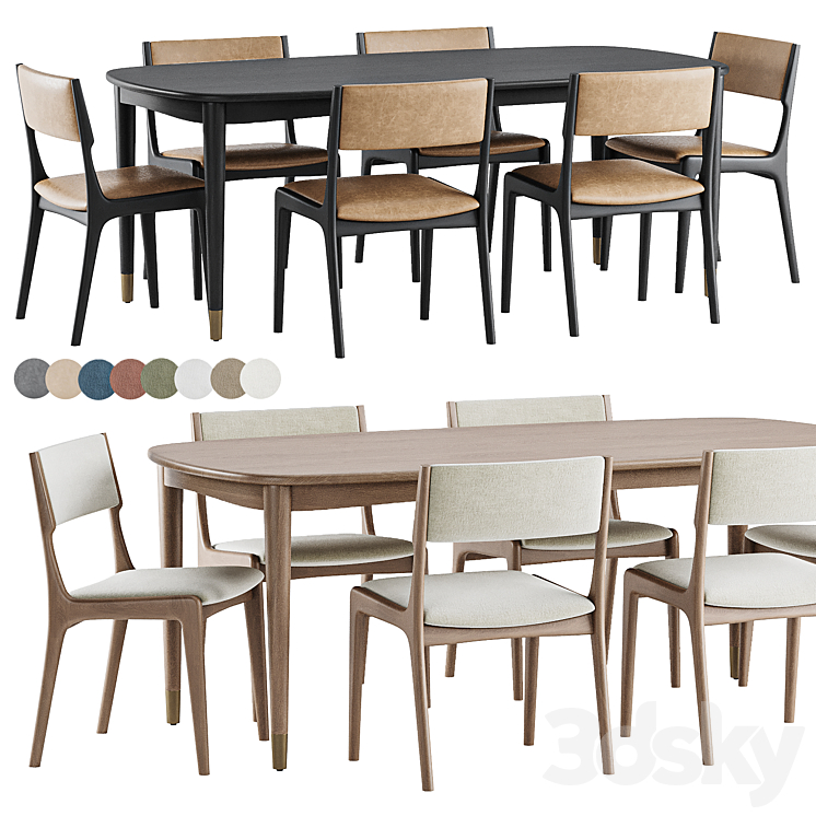 Clementine Dining Table and Demon Dining Chair - Table + Chair - 3D model