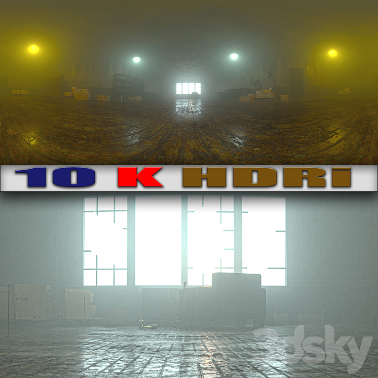 10K Industrial Foggy Warehouse HDRi Lighting Environment - HDRI - 3D model