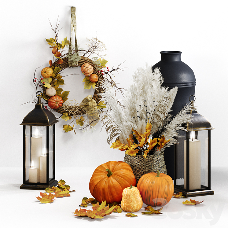 Autumn decor for the door - Decorative set - 3D model