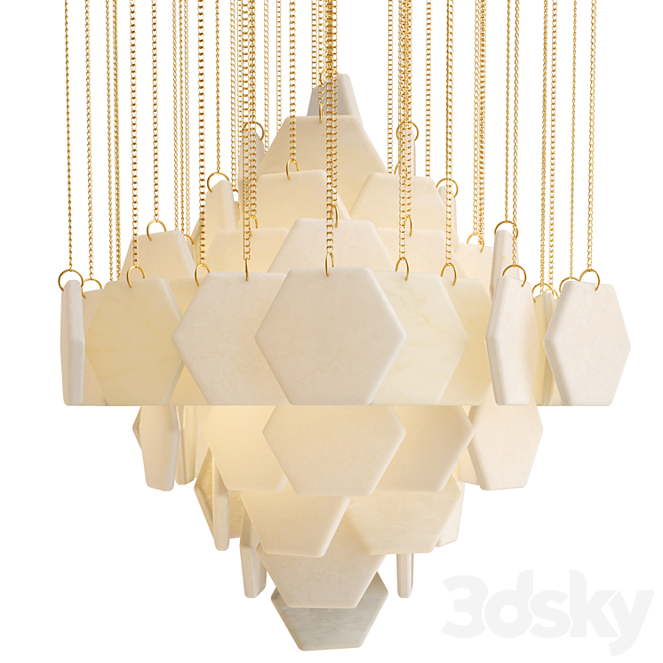 Hexa Alabaster Cascade Chandelier - Pendant light - 3D model