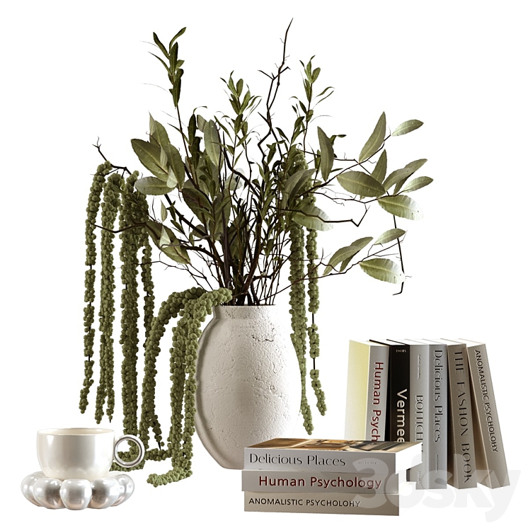 Decorative set with a bouquet of amaranth and books - Decorative set - 3D model