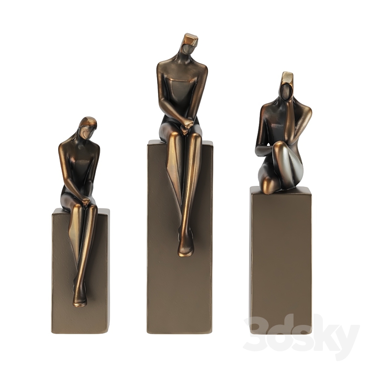 Silent Bronze – Stylized Seated Trio Sculpture - Sculpture - 3D model