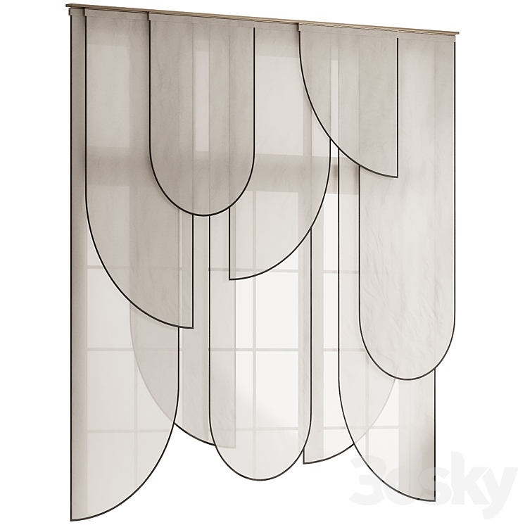 Tulle Layered Panel Curtain Rounded - Curtain - 3D model