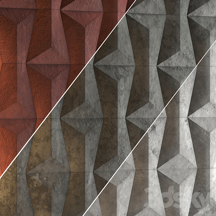 Concrete Wall Panels & 3d Tiles-PBR Material-E02 - 3D panel - 3D model