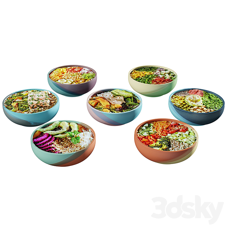 Bowls of mixed salads 4 - Food and drinks - 3D model