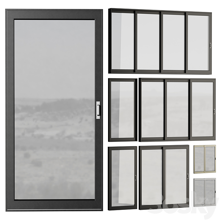 A set of sliding Metal Windows and Doors corona - Windows - 3D model