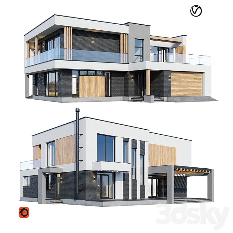 Modern house V142 - Building - 3D model