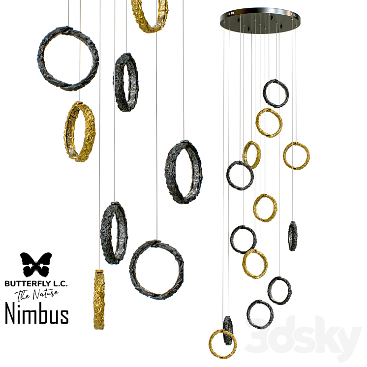 OM Butterfly L.C. Nimbus 6*Br+7*Gr/50 Graphite - Pendant light - 3D model