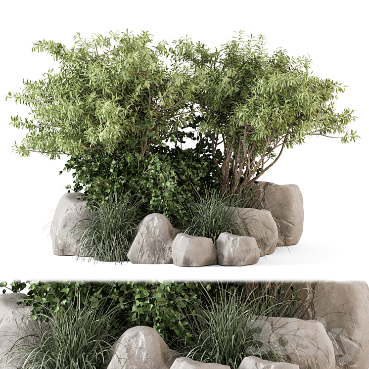 Outdoor Garden Set Bush Tree_Garden Set 4165 - Bush - 3D model