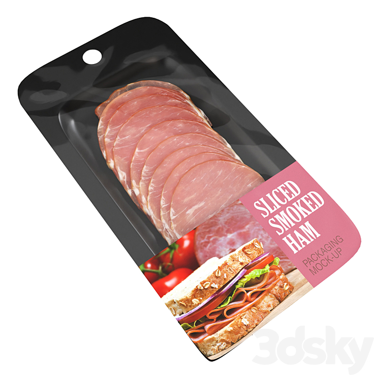 Sliced ham with packaging 01 - Food and drinks - 3D model