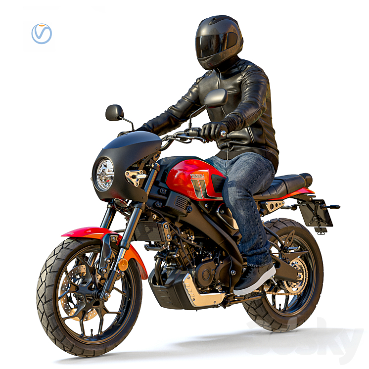 Yamaha XSR-125 Racer with male rider - Ground Transport - 3D model