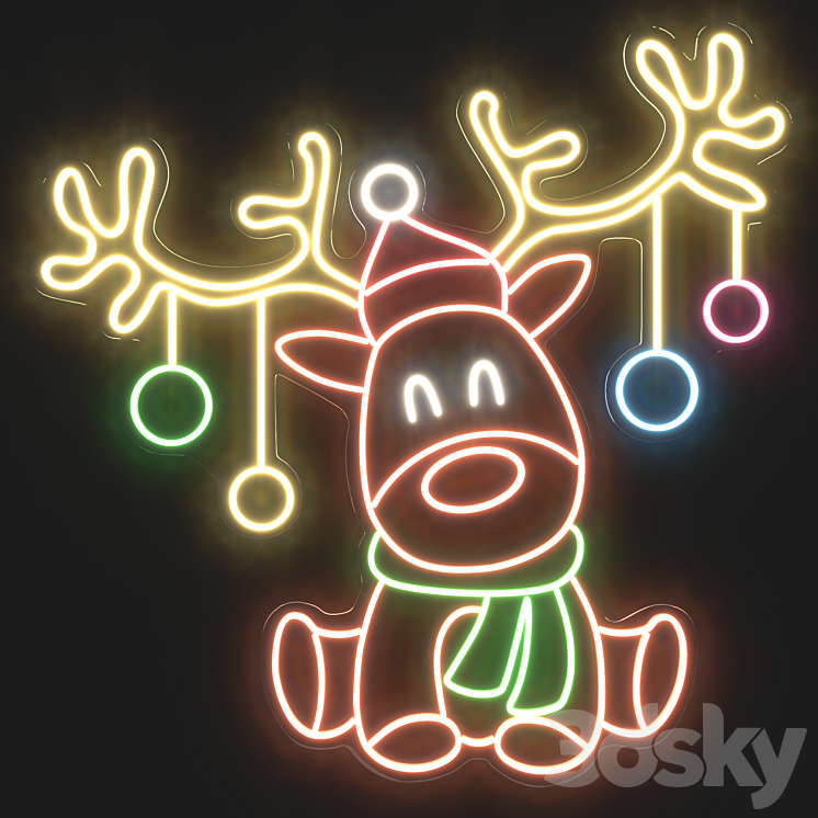 Christmas Reindeer Neon Sign - Neon - 3D model