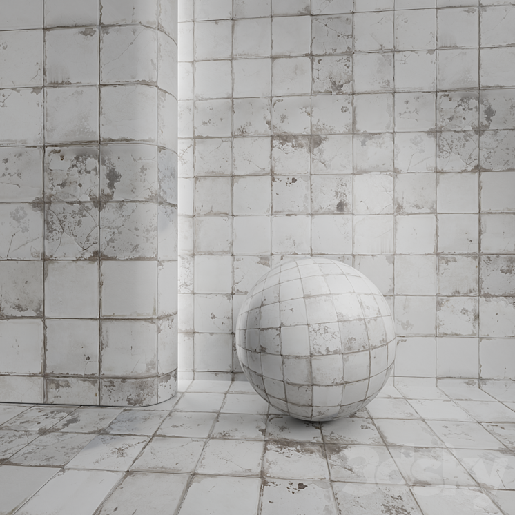 Aged White Ceramic Tile Texture Worn Square Wall Pattern 8K - Tile - 3D ...