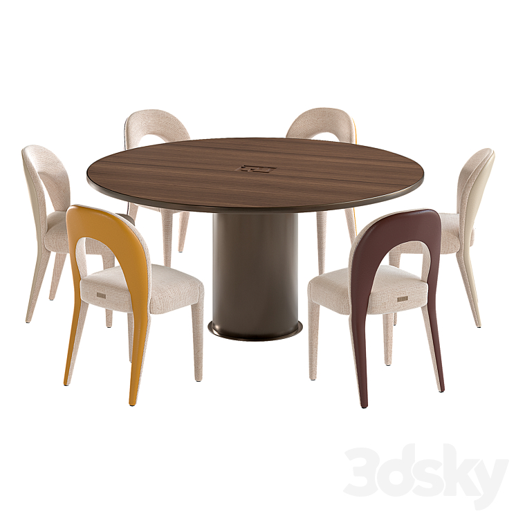 Sigillo FF table and Audrette chair by Fendi - Table + Chair - 3D model