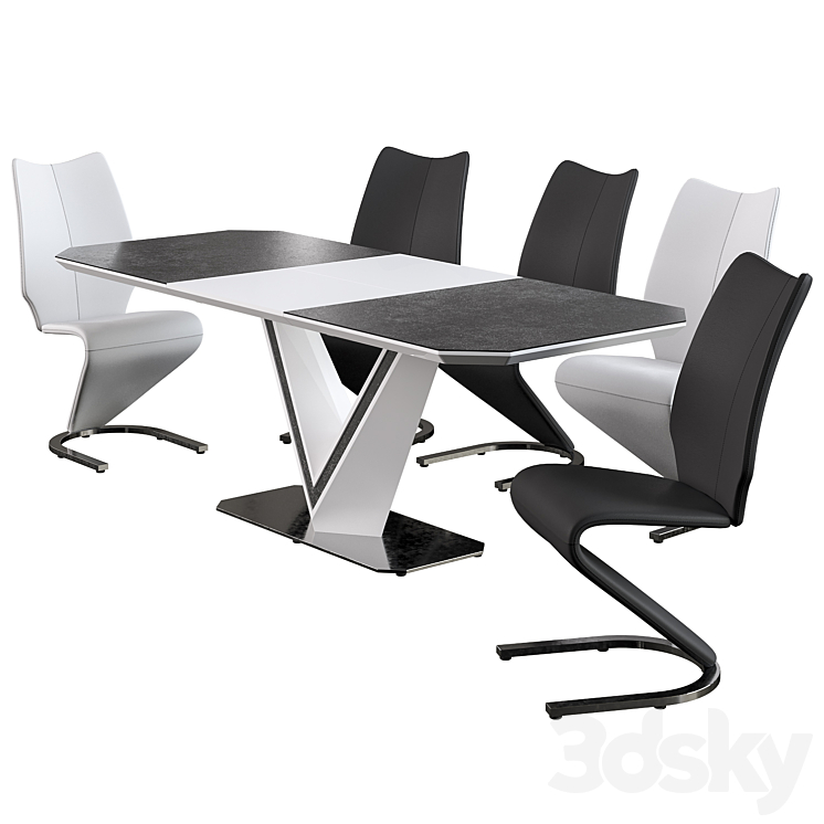 Dining group SIGNAL VALERIO - Table + Chair - 3D model