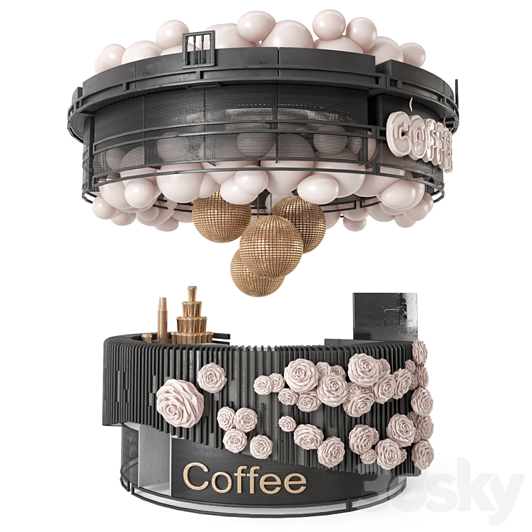 Coffee Reception Desk With Rose_Restaurant Set 4268 - Restaurant - 3D model