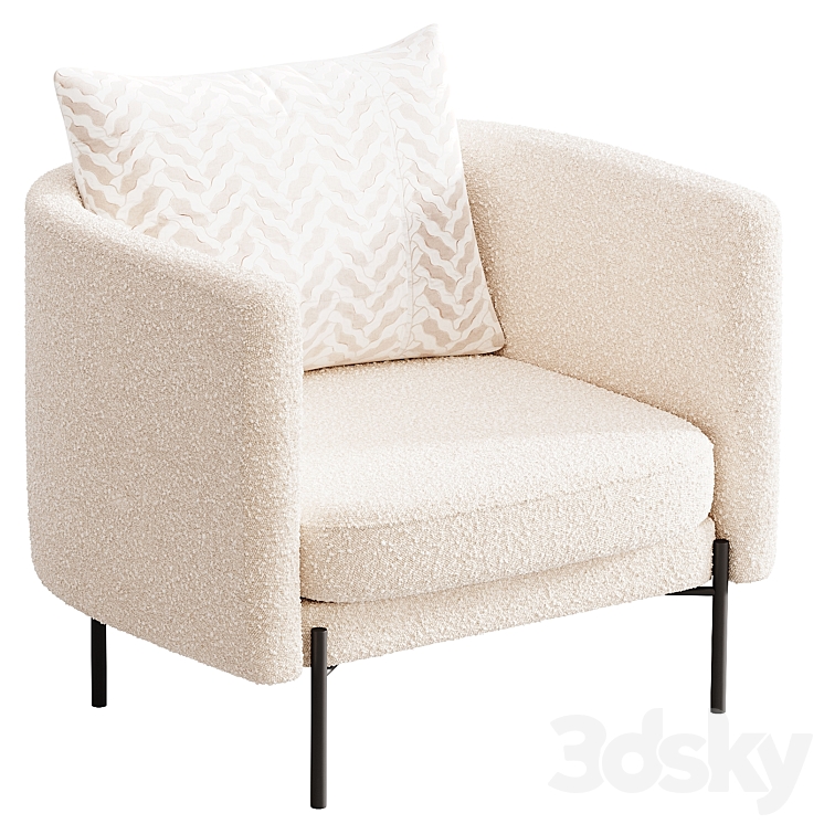 Peach Color Plain Velvet - Arm chair - 3D model
