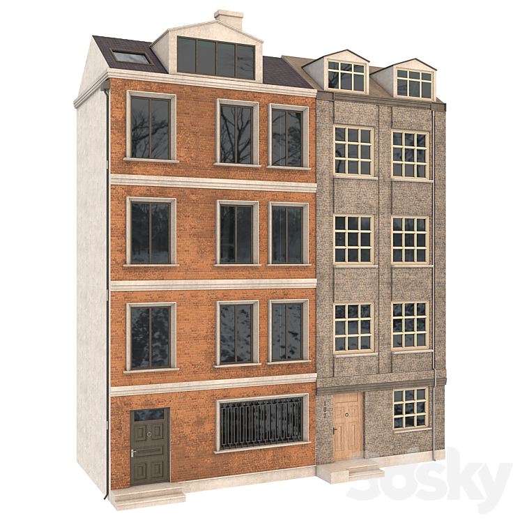 Classic Urban Brick Neighbor Buildings - Building - 3D model