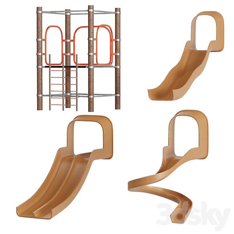 Children's Play Area 5 Modular Slides - Playground - 3D model