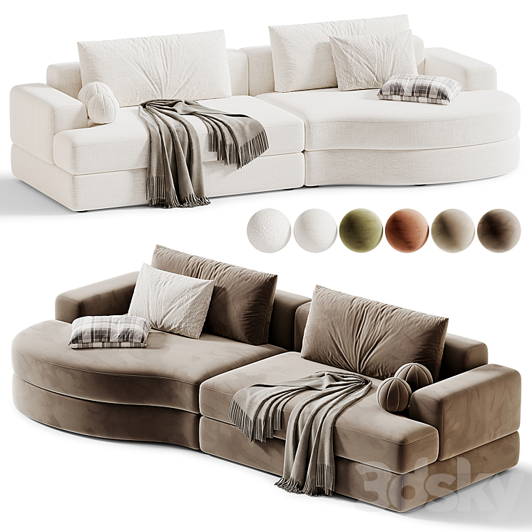 Cream Curved Seat Sofa by Oroa - Sofa - 3D model