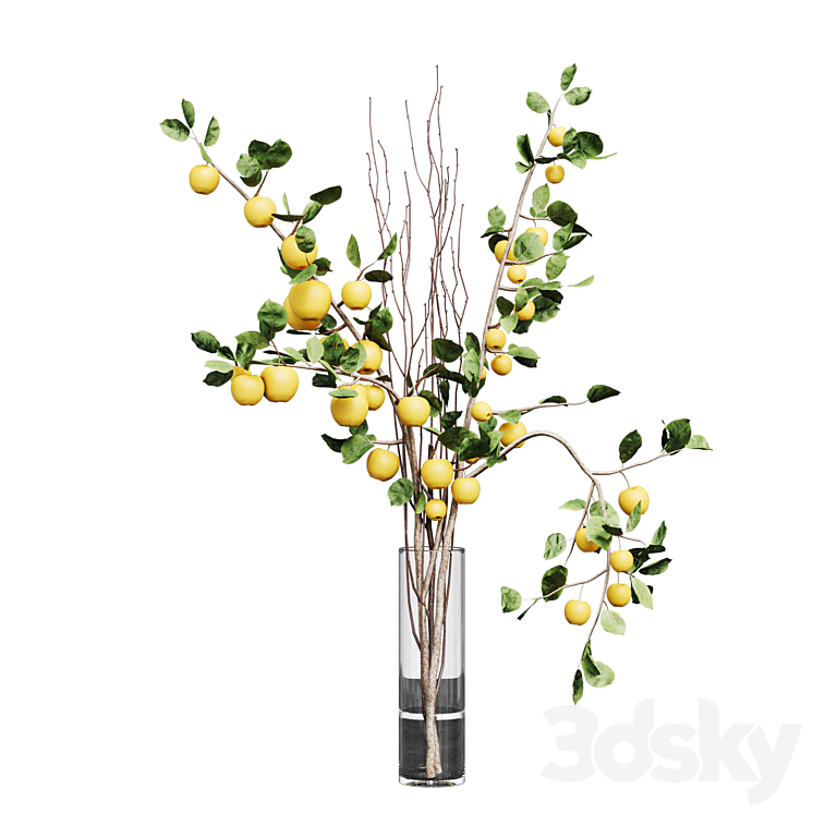 A bouquet of birch and apple tree branches in a vase - Bouquet - 3D model