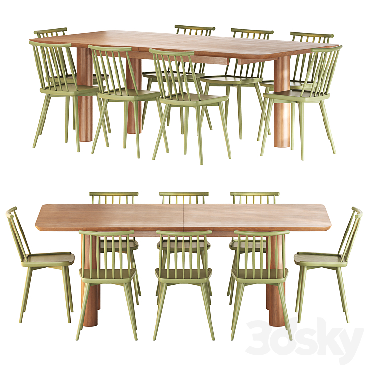 Branton Expandable Dining Table by West Elm - Table + Chair - 3D model