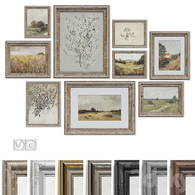 Set of paintings in the Vintage Provence style No. 3 - Frame - 3D model