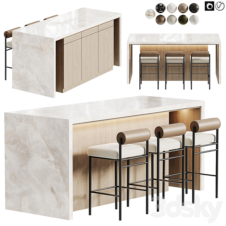Balla Bar Stool and Island Table - Table + Chair - 3D model