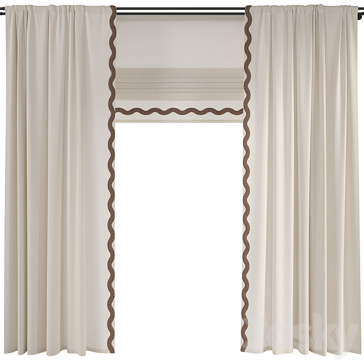 curtains with wavy trim - Curtain - 3D model