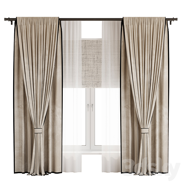 Rod Curtain with Roman 152 corona - Curtain - 3D model