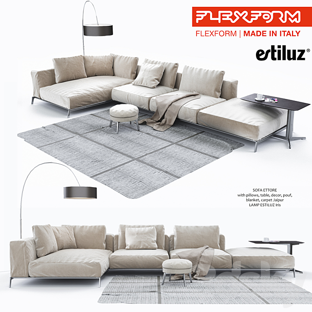 Flexform Sofa with decor 3D Max - 3DMAXTER
