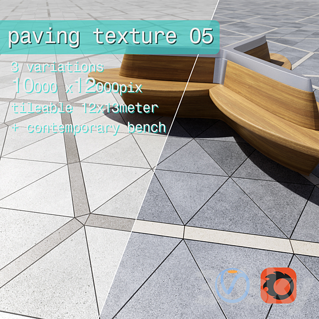 Paving concrete plates triangular HR _ street furniture 05 3D Max ...