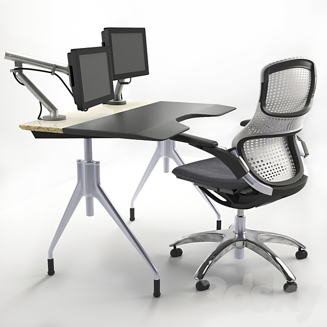 Working table with Knoll chair monitors. 3D Max - 3DMAXTER