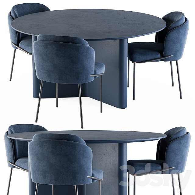Minotti Dinning-Round Lou Table Blue Set 3D Max - 3DMAXTER