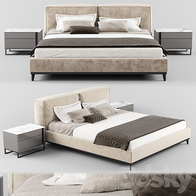 Modern fabric bed with upholstered headboard_01 3D Max - 3DMAXTER