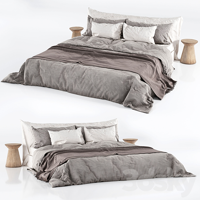 Zara Home Linen Bedding on Cozy Bed 02 3D Max - 3DMAXTER