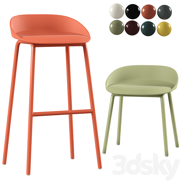 Team plastic chair and bar high stool 3D Max - 3DMAXTER