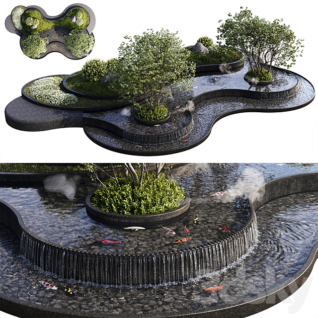 Landscaping Figure with Plants Waterfalls and Fish 1 3D Max - 3DMAXTER